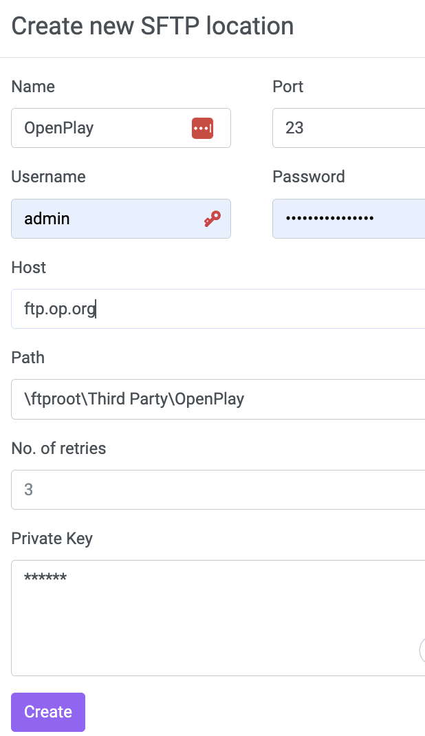 How to create a new SFTP location – OpenPlay - Help Centre How to create a new SFTP location – OpenPlay - Help Centre